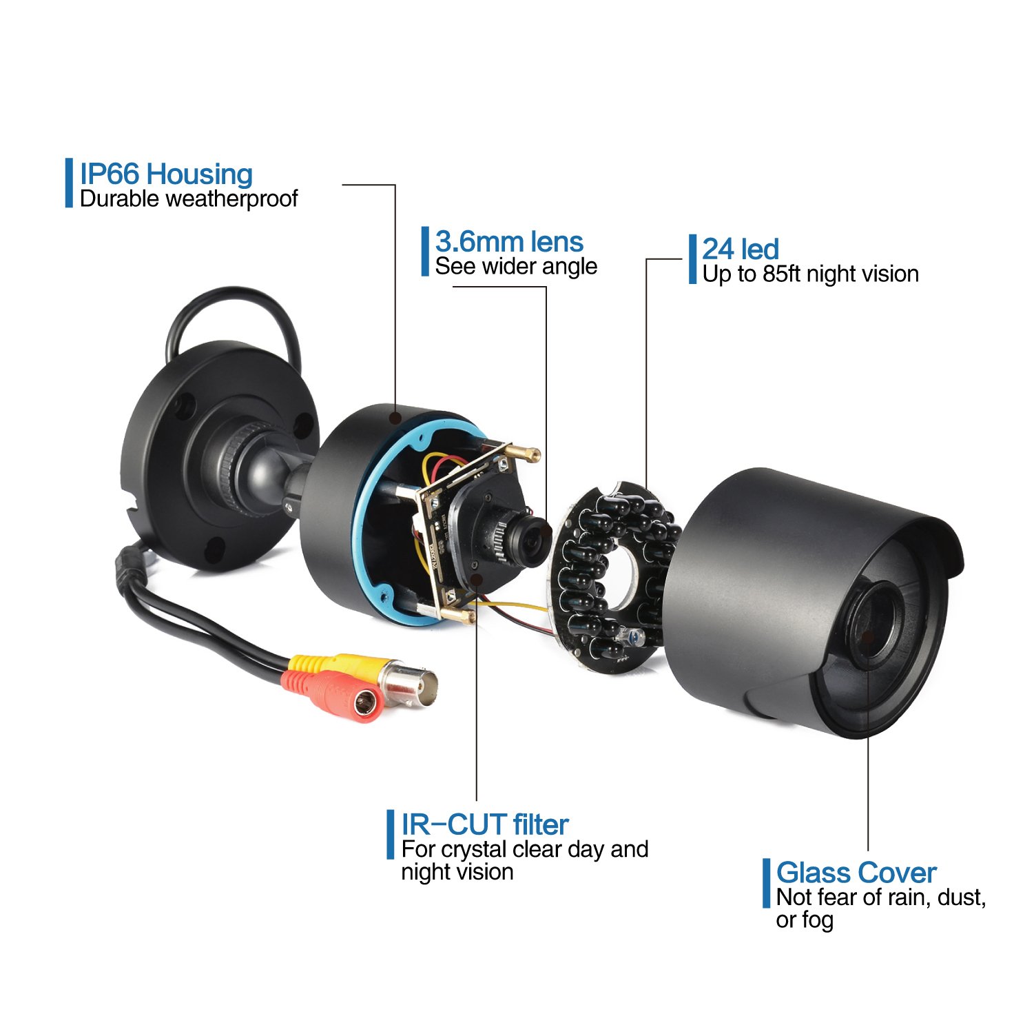 SANNCE 1/4" CMOS 800TVL 960H CCTV Weatherproof 3.6mm Lens with IR Cut Bullet Security Camera for Home Surveillance System