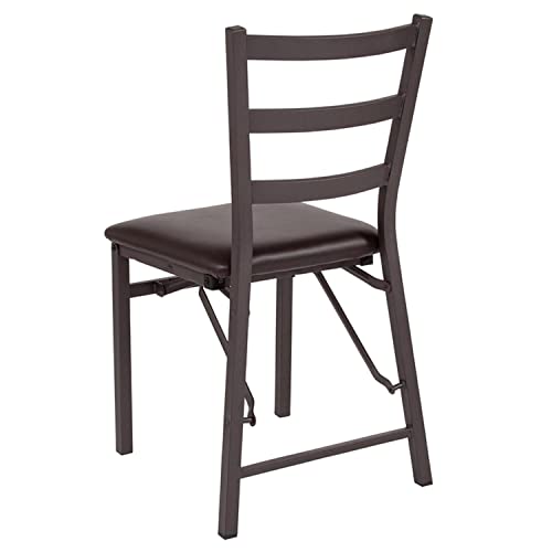 Flash Furniture 2 Pack HERCULES Series Brown Folding Ladder Back Metal Chair with Brown Vinyl Seat