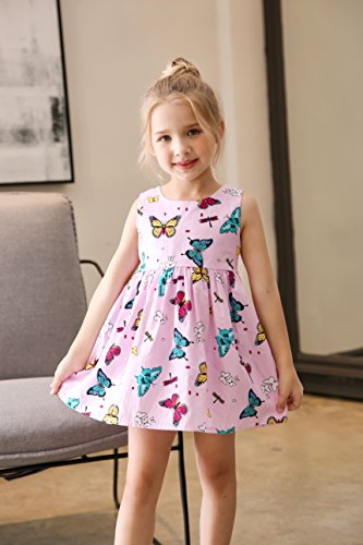 SMILING PINKER Little Girl Dresses Summer Butterfly Kids Toddler Cotton Sundress (Pink, 5 Years)