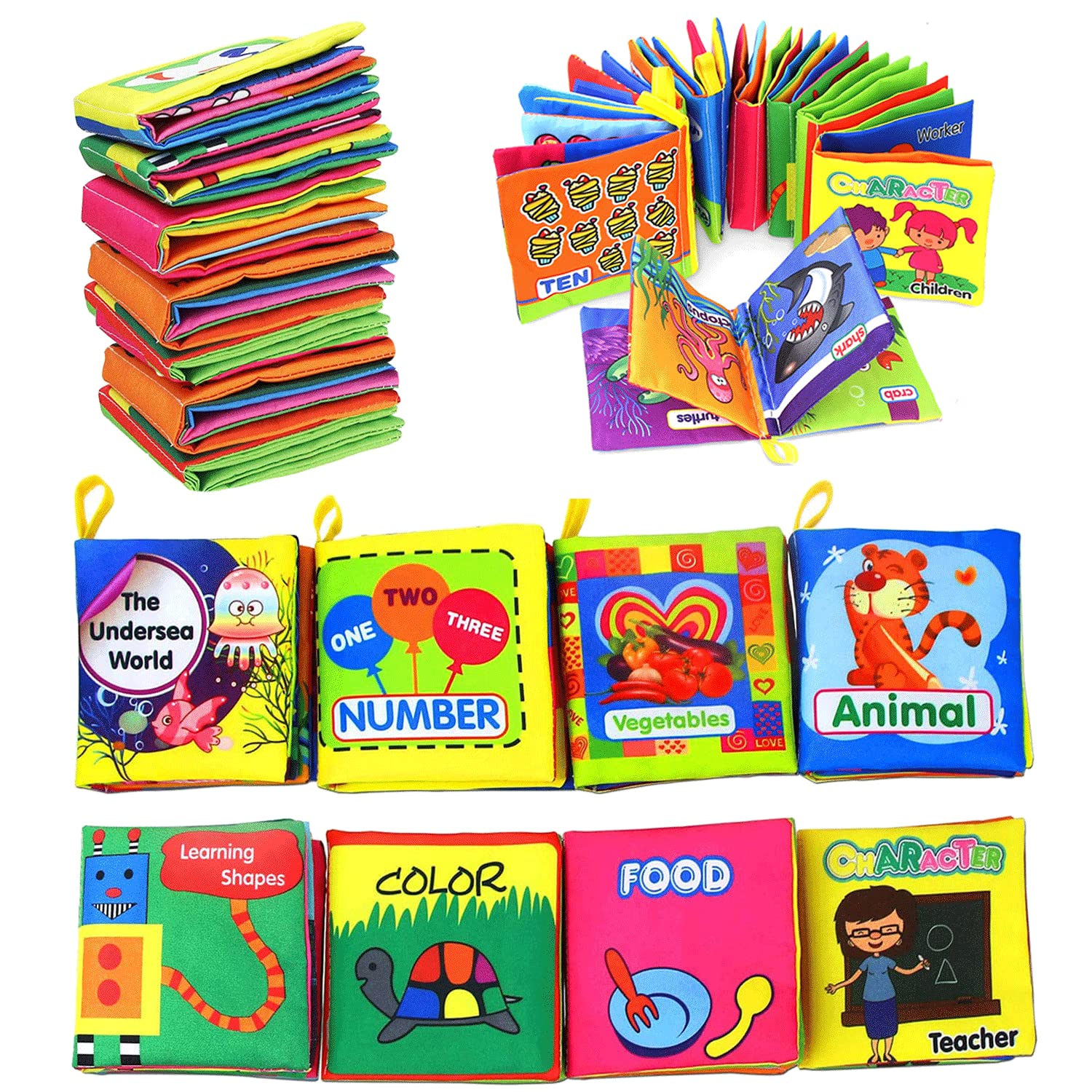 Coolplay Baby's First Non-Toxic Soft Cloth Book Set, Crinkle Books Friction with Rustling Sound - Pack of 8