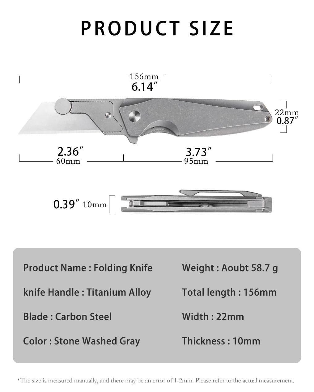 ainhue A373 Pocket Folding Flipper Utility Knife, 10pcs Replaceable Blades, 3.73 inches Stonewashed Titanium Handles Pocket Clip, Compact High-end Art Craft Wallpaper Cutter Electrician Knives
