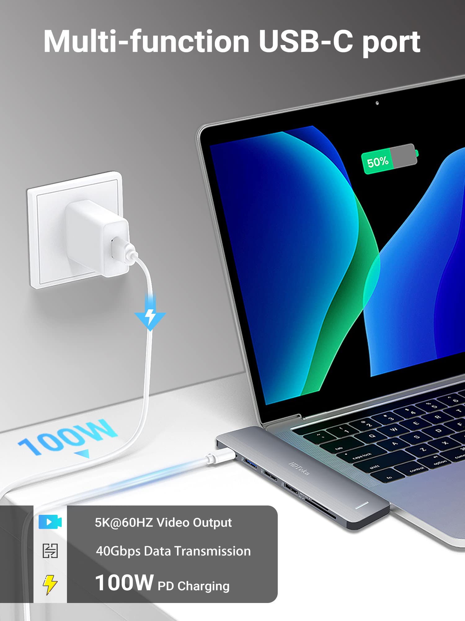 avedio links USB C Hub, 7-in-2 USB C Adapter with Multi- Function USB C Thunderbolt 3 Port,100W PD, 1*USB 3.0,2*USB 2.0,4K 60Hz HDMI Port, SD/Micro SD Reader, use for MacBook Pro/Air