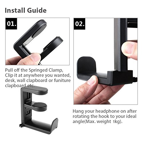 PC Gaming Headset Headphone Hook Holder Hanger Mount, Headphones Stand with Adjustable & Rotating Arm Clamp, Under Desk Design, Universal Fit, Built in Cable Clip Organizer EURPMASK