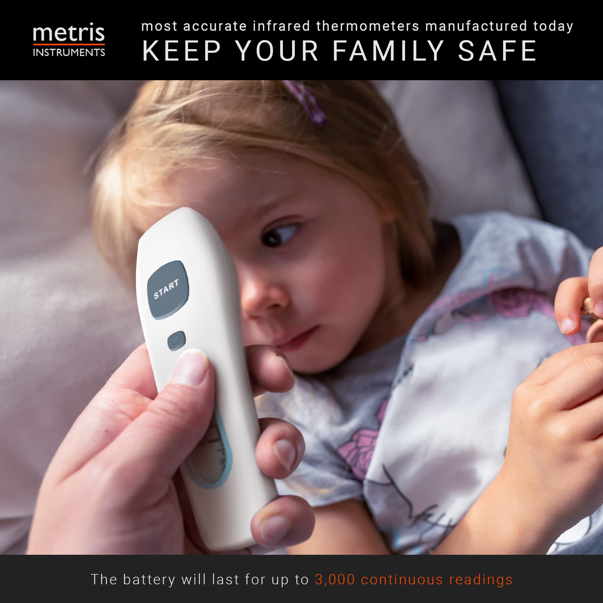 Metris Instruments Digital Forehead Thermometer for Adults and Kids, Touchless No Contact Infrared Temperature Sensor, Professional and Home Use, Model THD2FE
