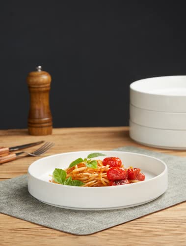 famiware Nebula Pasta Bowls for 4, 8.75" Salad Bowl Sets, Large Wide Bowls for Serving Dinner, White