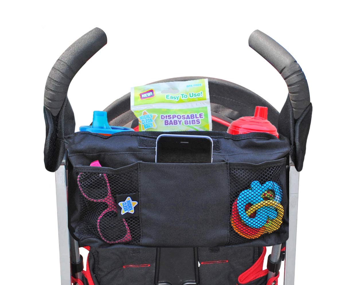 Mighty Clean Baby Stroller Organizer - Fits Most Strollers and Includes Two Deep Insulated Cup Holders to Keep Bottles Warm and Drinks Cold