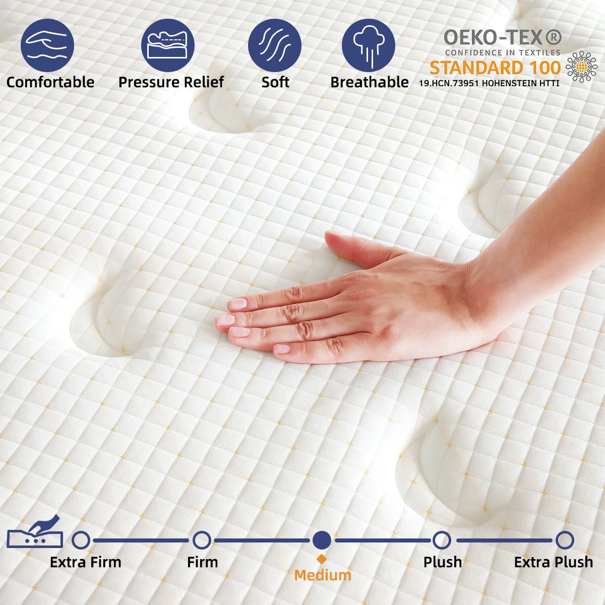 AirYoung King Mattress 14 Inch, Memory Foam Pocket Coil Hybrid Mattress King, Zero Pressure Back Pain Relieve Lumbar Support, with CertiPUR-US Certified, Plush Feel, 120-Night Trial