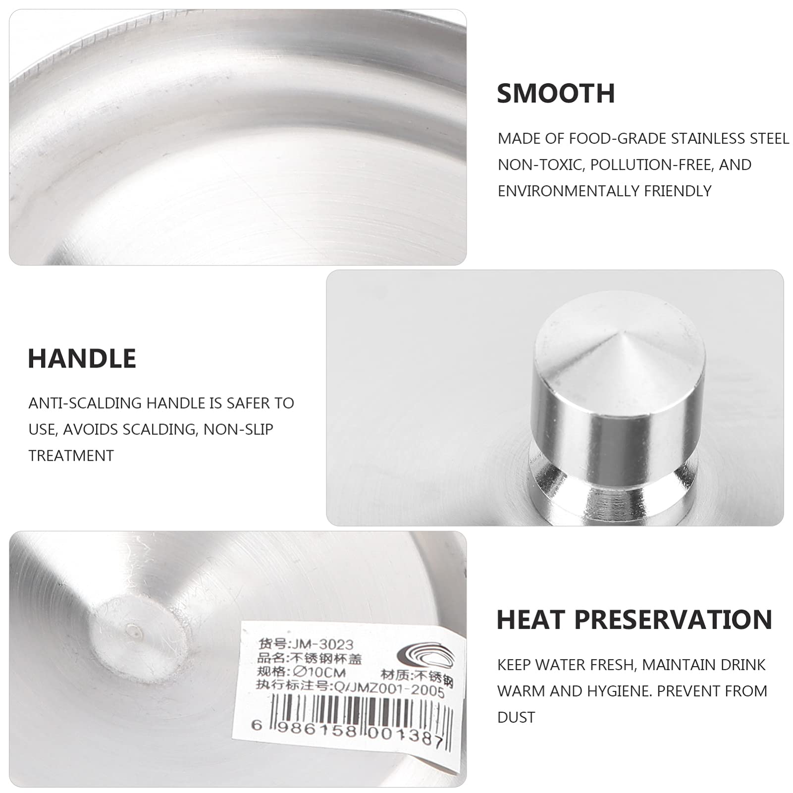 DOITOOL Tea Mug Lid 2Pcs Stainless Steel Coffee Mug Cover Water Beverage Drinking Cup Lid Cover Anti Tea Cup Cap 10cm (Silver) Universal Cup Lid