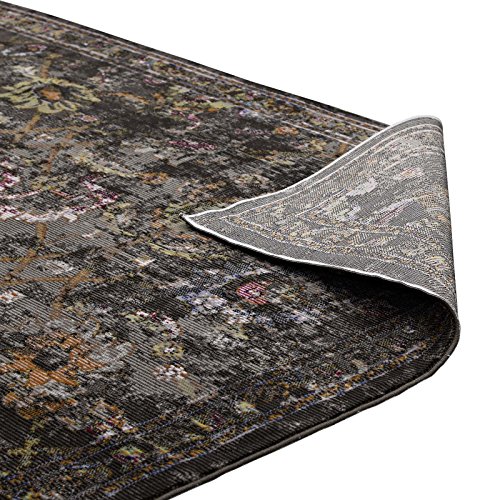 Modway Minu Distressed Floral Lattice 8x10 Area Rug in Black, Yellow and Orange
