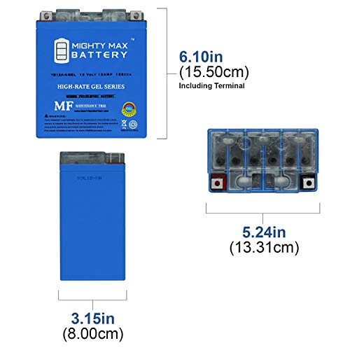 Mighty Max Battery YB12A-AGEL -12 Volt 12 AH, 165 CCA, GEL Type, Rechargeable Maintenance Free SLA AGM Motorcycle Battery