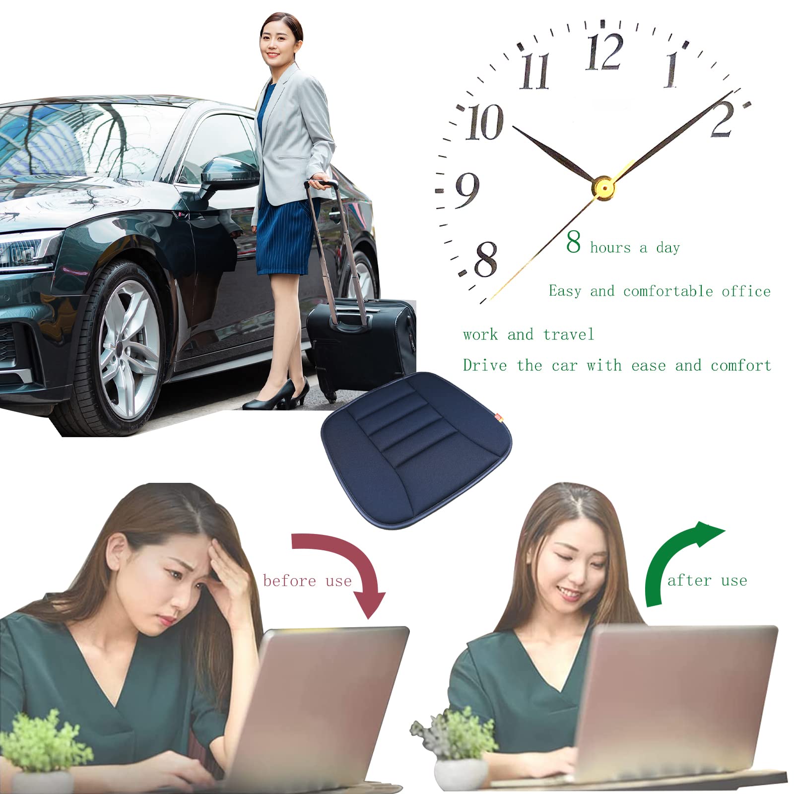 RaoRanDang Car Seat Cushion Pad for Driving Seat Cushions for Office Chairs/Truck Memory Foam Seat Cushion Comfortable and Durable Black