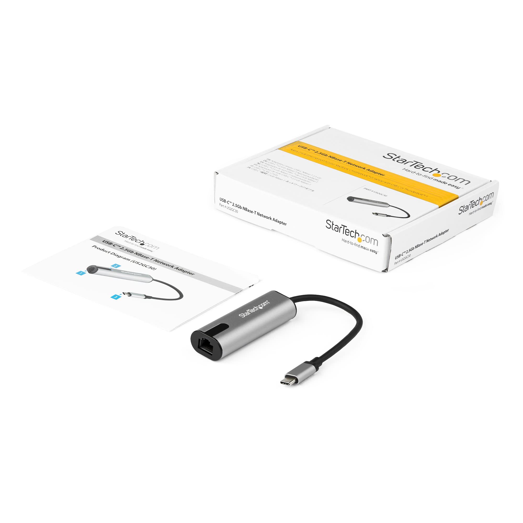 StarTech.com 2.5GbE USB C to Ethernet Adapter NBASE-T NIC - USB 3.0 Type C 2.5/1 Gigabit/100 Mbps Multi Speed Network/USB 3.1 Laptop to RJ45/LAN Thunderbolt 3 Compatible/MacBook Pro Surface (US2GC30)