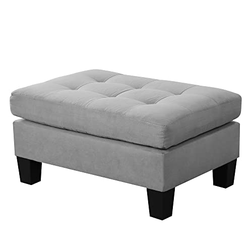 Divano Roma Furniture Modern Tufted Micro Suede L Shaped Sectional Sofa Couch with Reversible Chaise & Ottoman, Large, Grey