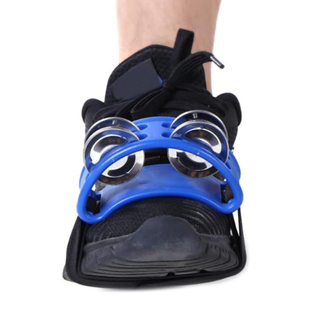E-outstanding Foot Tambourine Guitar Drum Percussion Companion Metal Jingle Bell Musical Instrument, Blue