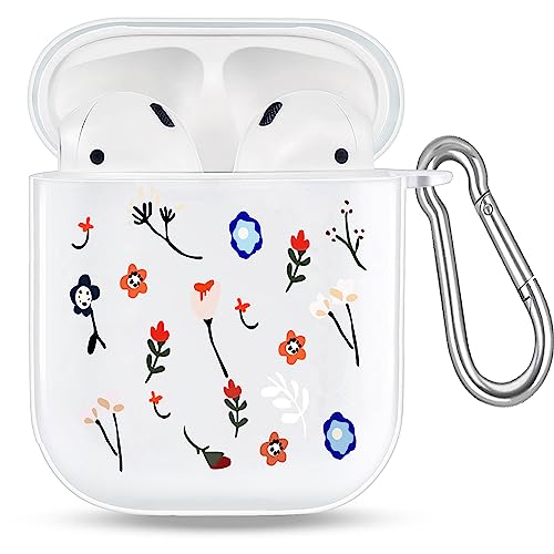 Case for Airpod Case 2nd Generation,Floral Cute Airpods Case,Airpod Case 1st Generation,Clear Kawaii Airpod Case Cute Cover with Keychain (Floral 1st/2nd Case)