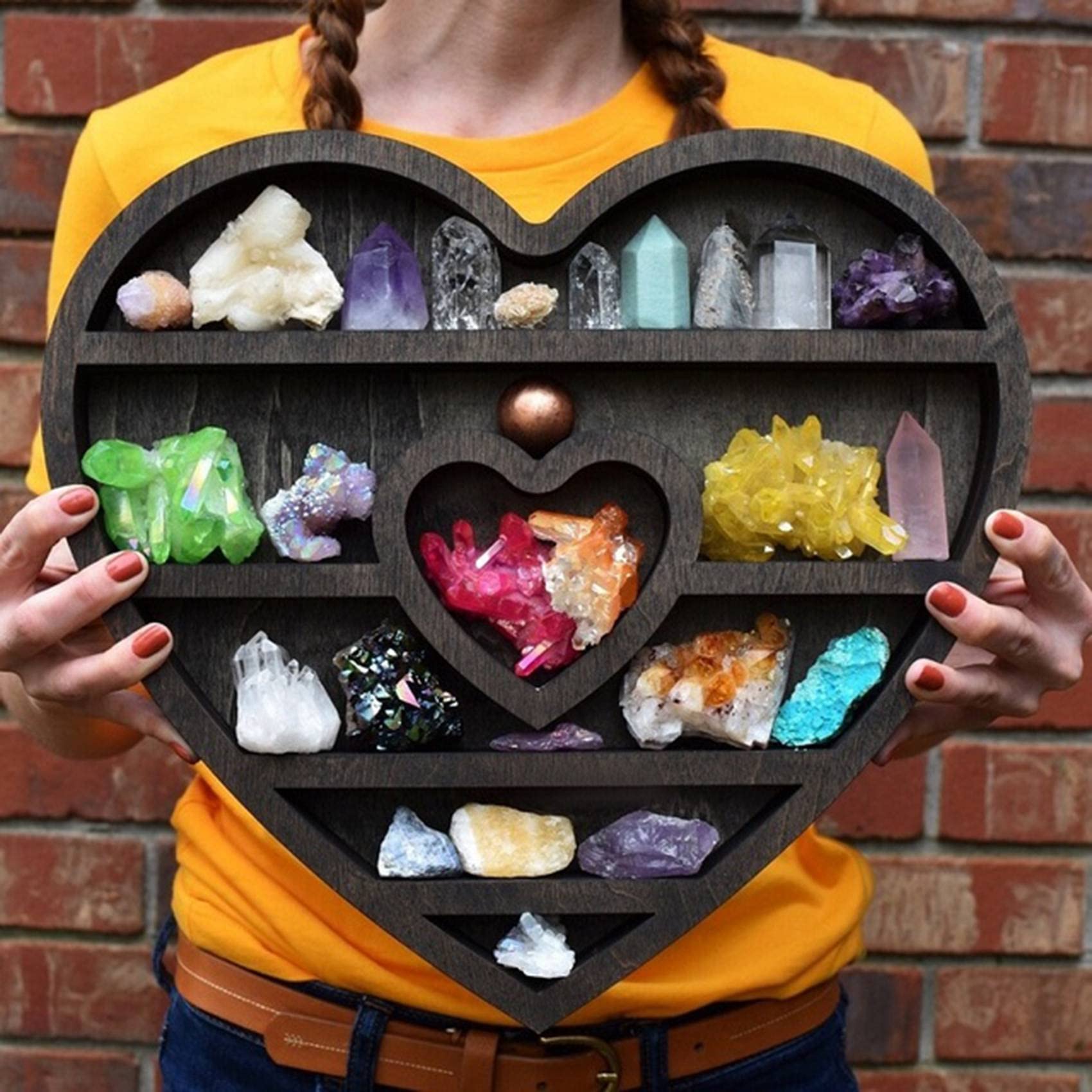 pizarra Moon Crystal Wooden Shelf Heart Crystal Oil Display Wall Shelf Living Room Home Display A