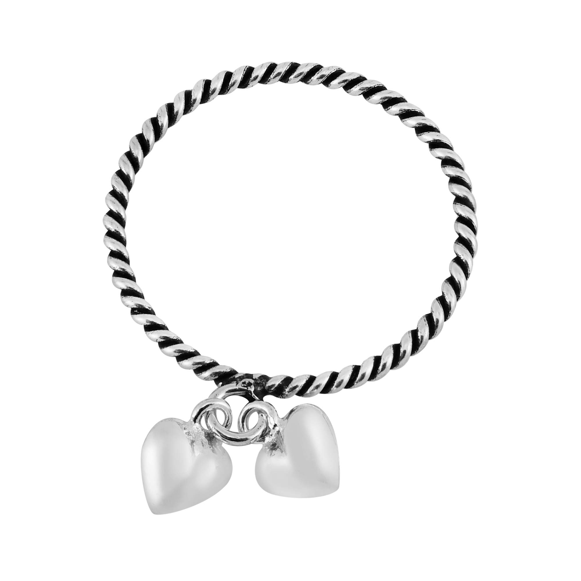 AeraVida Adorable Twin Hearts Dangle Twisted Band .925 Sterling Silver Ring | Charming and Elegant Women's Jewelry Accessory