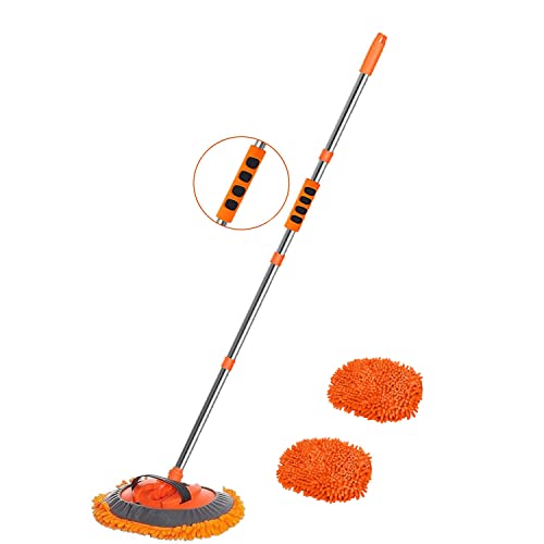 Car Wash Brush with Long Handle Microfiber 62" Brush Soft Mop Mitt Scratch-Free Kit Flexible Rotation Washing Paint Scratch Free Tool Supply Brush Extension Pole Flexible RVs Pickups Buses