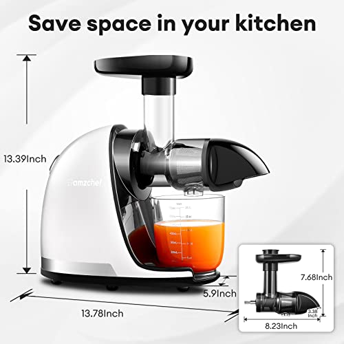 Cold PressJuicer,AMZCHEF Slow Masticating Juicer Machines with Reverse Function, High Juice Yield, Easy Clean with Brush,Recipes for High Nutrient Fruits and Vegetables, White(Updated)