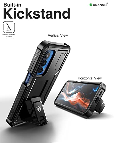 Dexnor for Motorola Moto Edge 2021 Case | Motorola Edge 5G UW Case, [Built in Screen Protector and Kickstand] Heavy Duty Military Grade Protection Shockproof Protective Cover for Men Women(Black)