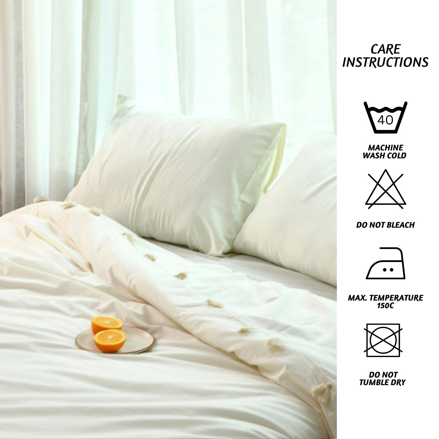 Folkulture Bed Linen Set, Queen - 100% Cotton Ultra Soft Duvet Cover, 3 Pieces Set with 2 Pillow Shams (Oatmeal, Solid)