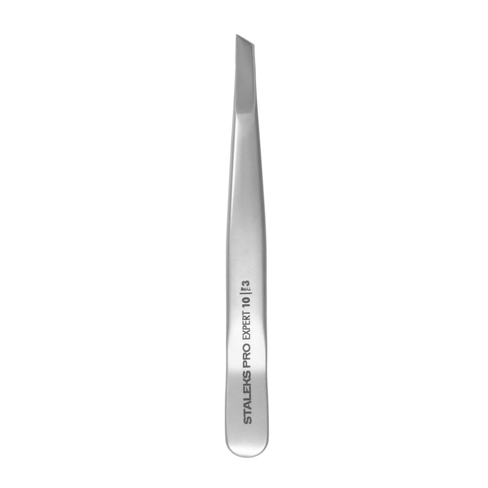 Tweezers For Eyebrow - STALEKS-PRO - type 3 - Surgical Stainless Steel - Slant Tip Tweezer - Durability - Precision - Handmade - For Experts - And Professionals.