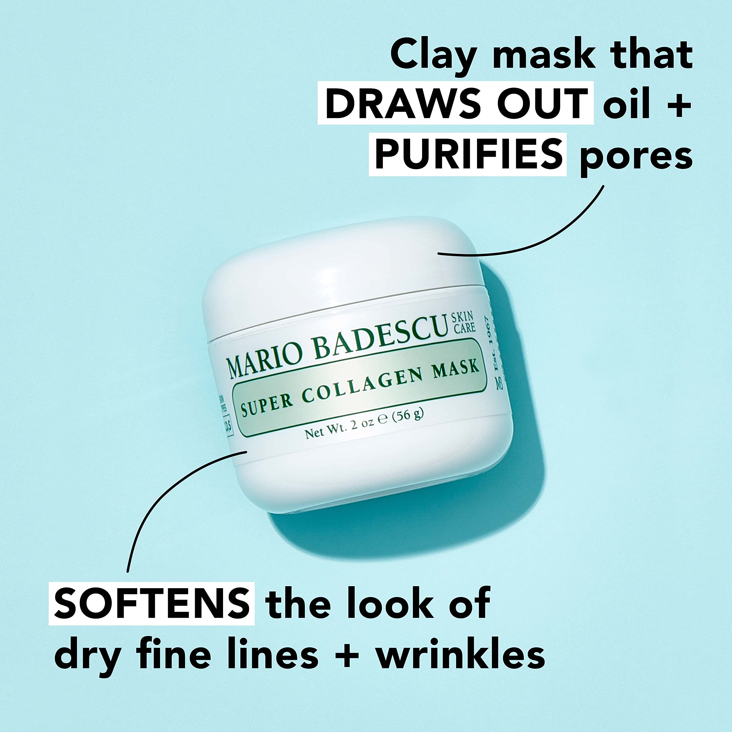 Mario Badescu Super Collagen Mask, Clay Mask Face Skin Care Ideal for Combination, Dry or Sensitive Skin, Pore Minimizer with Hydrating Collagen and Purifying Kaolin Clay, 2 Oz