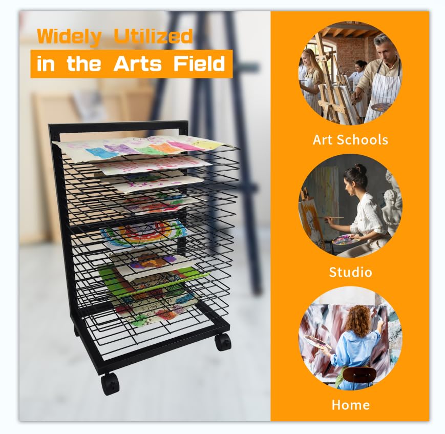 Tongmo Art Drying Rack - Multi-functional Art Storage Rack with Wheels, 19 Removable Shelves for Classroom and Art Studio Use, Ideal for Paint Drying
