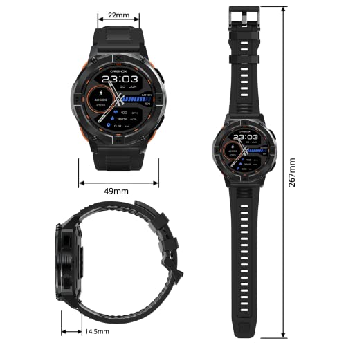 Carbinox X-Ranger Smart Watch Rugged Fitness Tracker IP69K Waterproof Compatible with Android and iOS Phone Heart Rate Sport Modes, Black, 49mm Diameter