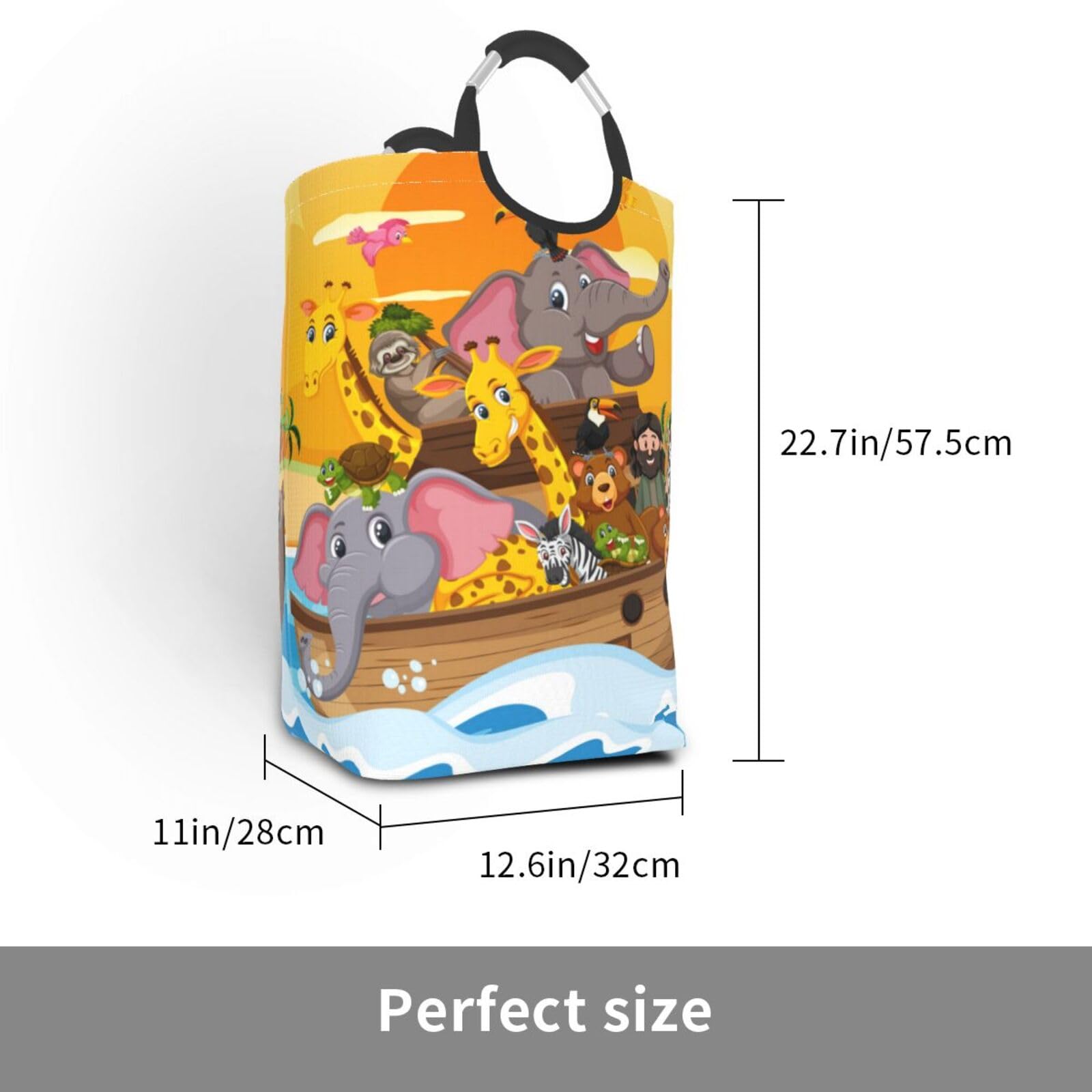 Animals On Noah'S Ark1 Laundry Hamper,Large Canvas Fabric Lightweight Storage Basket Toy Organizer Dirty Clothes Collapsible Waterproof For College Dorms,Children Bedroom,Bathroom