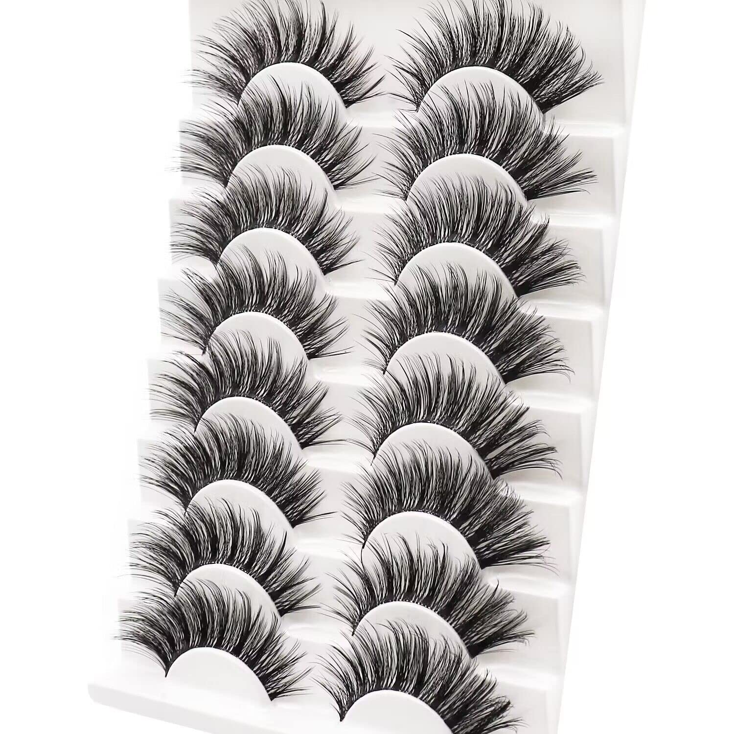 Ahrikiss Fake Eyelashes Soft Cat Eye Lashes Clear Band Wispy Eyelashes Lightweight False Eyelashes 8 Pairs False Lashes Pack | F16