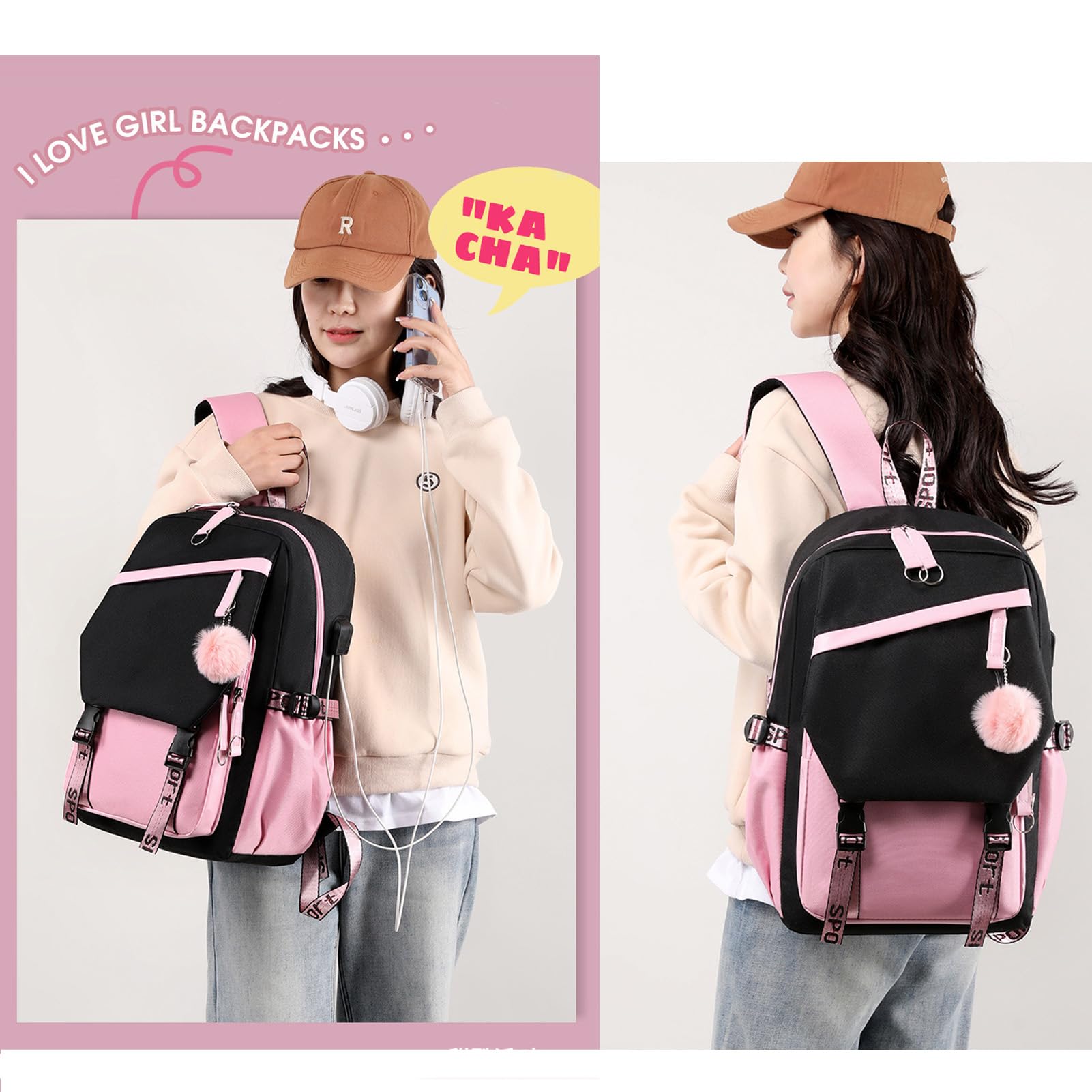 Anime Cartoon Laptop Backpack with USB Charging Port Large Casual Daypack Bag for Mens and Womens
