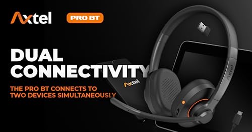 Axtel Pro BT Wireless Headset - Bluetooth Headset w/Noise-Canceling Mics - Dual Connectivity - Connect to PC/Mac/Mobile - Works w/Teams, Zoom & More (Stereo (USB-A))