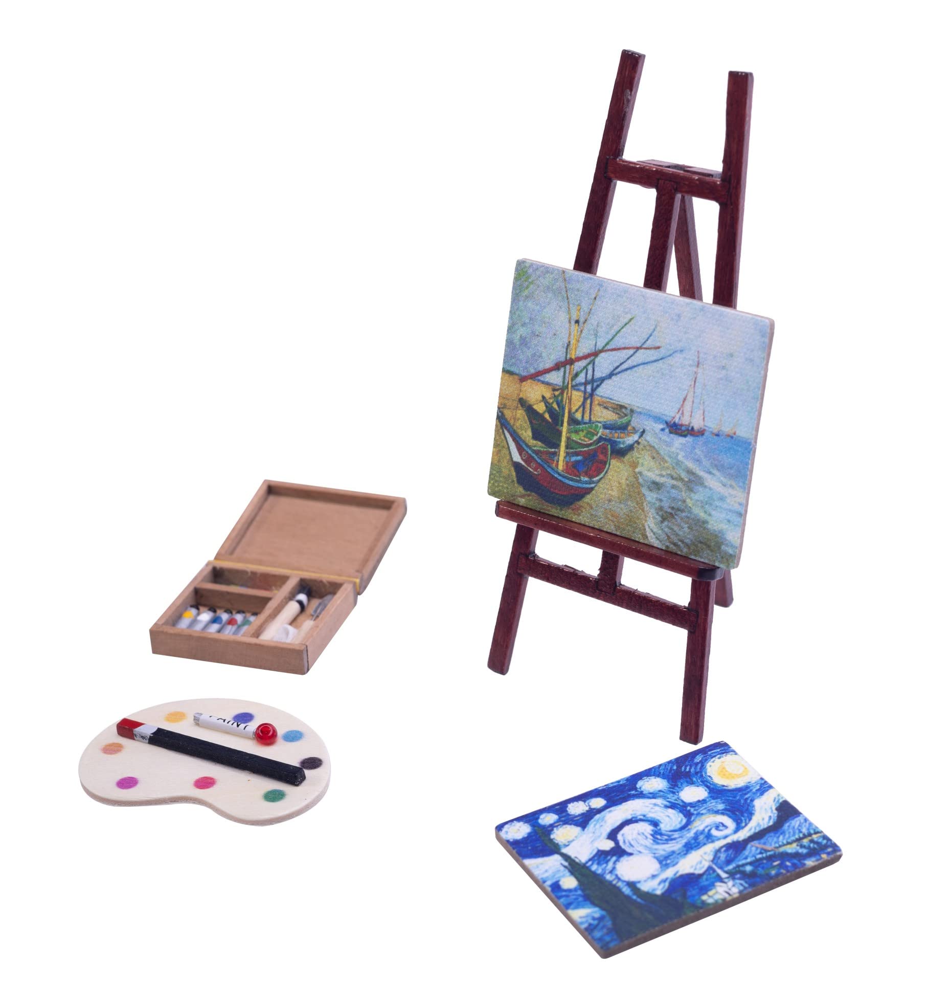 Fateanuki Doll House Accessory Painting Tool Set and Small Potted Plants Miniature Dollhouse Toy Balcony Patio Furnitures Decoration Accessories 1 12 Scale