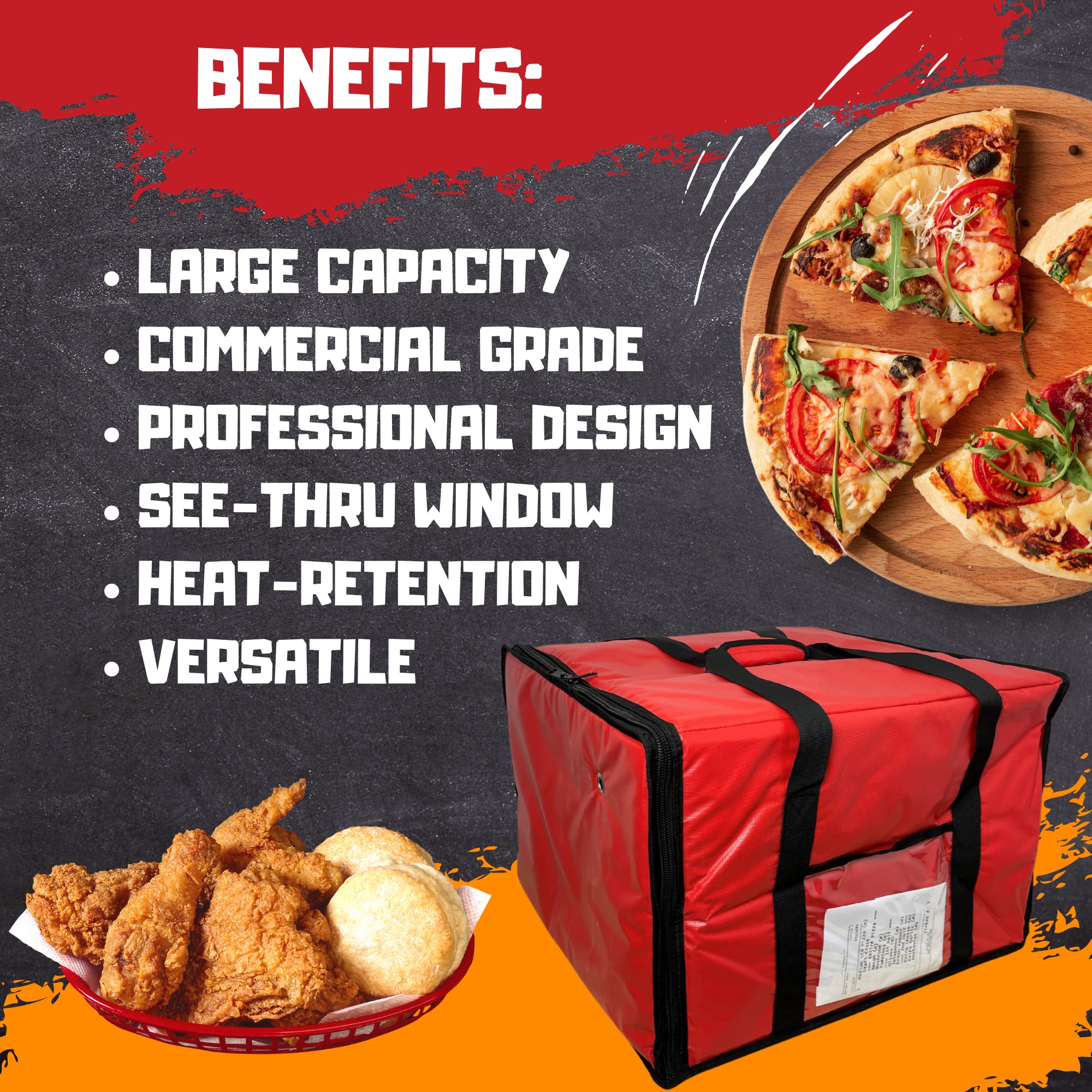 FSE Insulated Pizza Food Delivery Bag Carrier, 18 Inch x 18 Inch x 13 Inch (Zipper Closure)