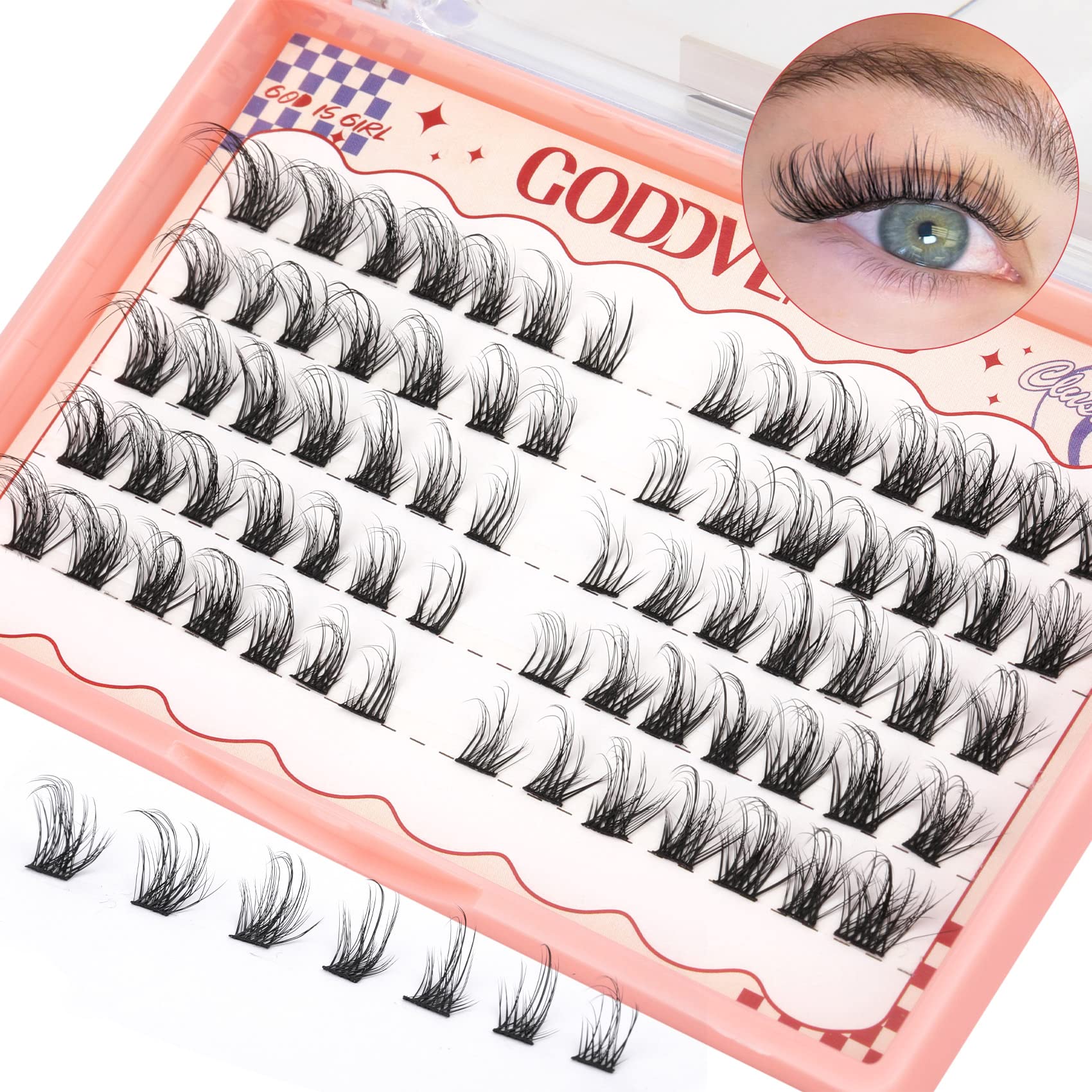Anime Lashes Individual Manga Eyelashes Natural Look Lashes Wispy Clear Band Strip Eyelashes Spiky Korean Style Lashes Pack by Goddvenus (8 Pairs 4 Styles)