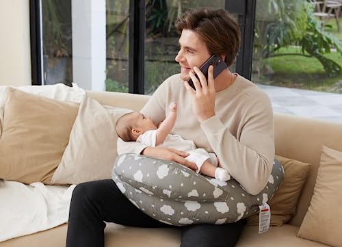 Momcozy Nursing Pillow for Breastfeeding, Original Plus Size Breastfeeding Pillows for More Support for Mom and Baby, with Adjustable Waist Strap and Removable Cotton Cover, Grey