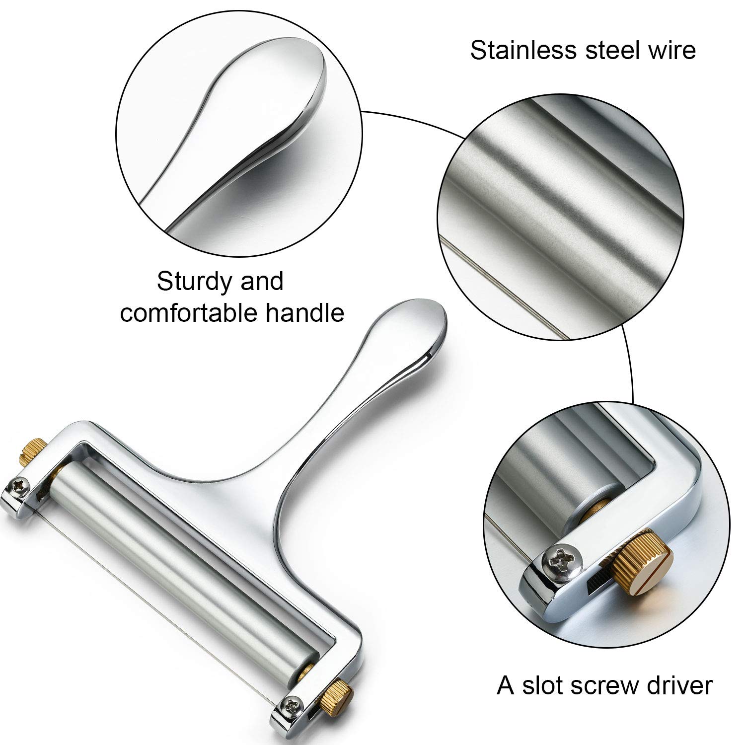 Mudder 2 Pieces Cheese Cutter,Adjustable Thickness Stainless Steel Wire Cheese Slicer with Cheese Plane Tool for Soft, Semi-Hard, Hard Cheeses Kitchen Cooking Tool for Kitchen Cooking