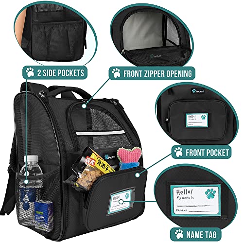 PetAmi Deluxe Pet Carrier Backpack for Small Cats and Dogs, Puppies | Ventilated Design, Two-Sided Entry, Safety Features and Cushion Back Support | for Travel, Hiking, Outdoor Use (Black)