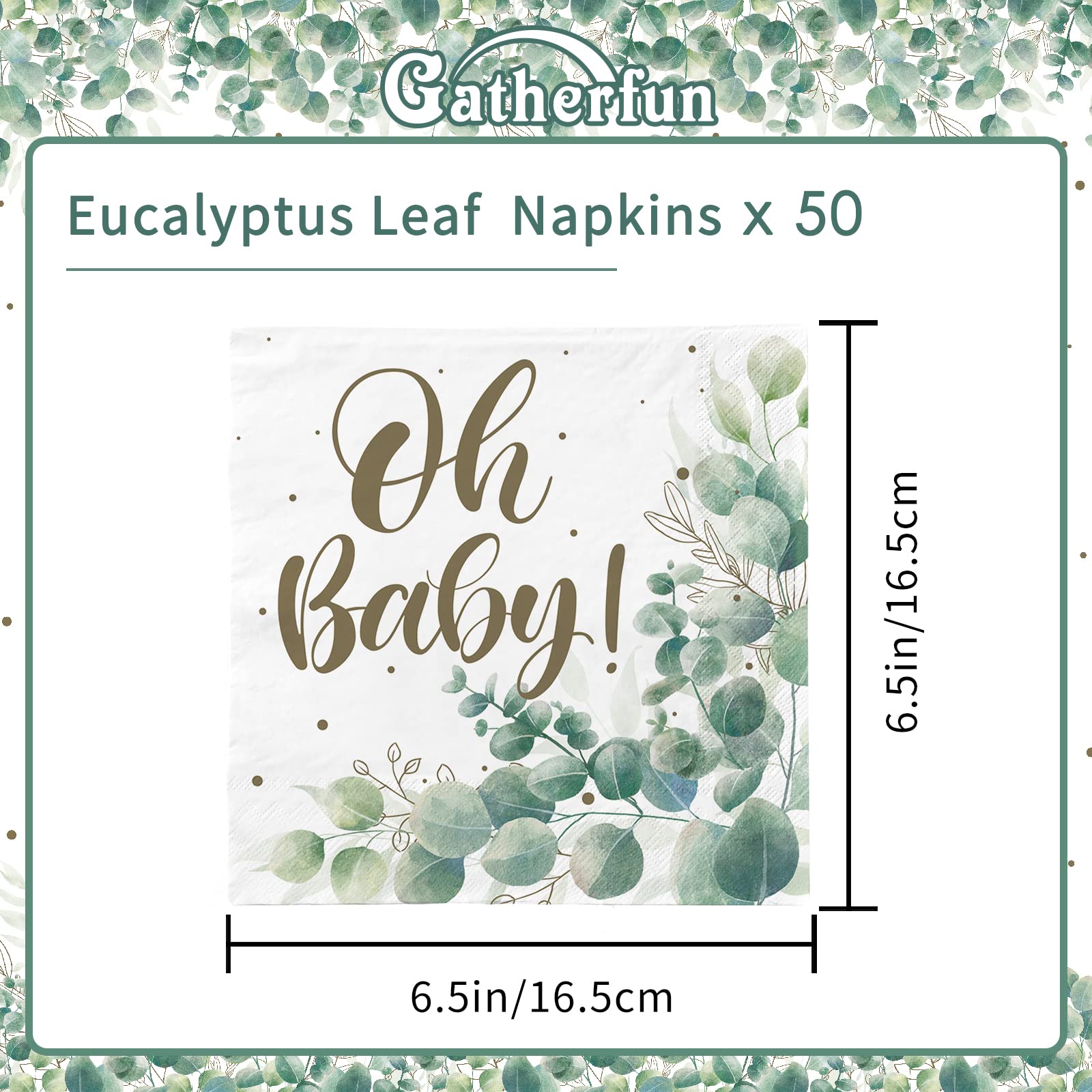 Sage Greenery Baby Shower Disposable Paper Napkins 3-ply Boho Greency Beverage Napkins for Sage Greenery Baby Shower Party(6.5X6.5 in, 50-Pack)