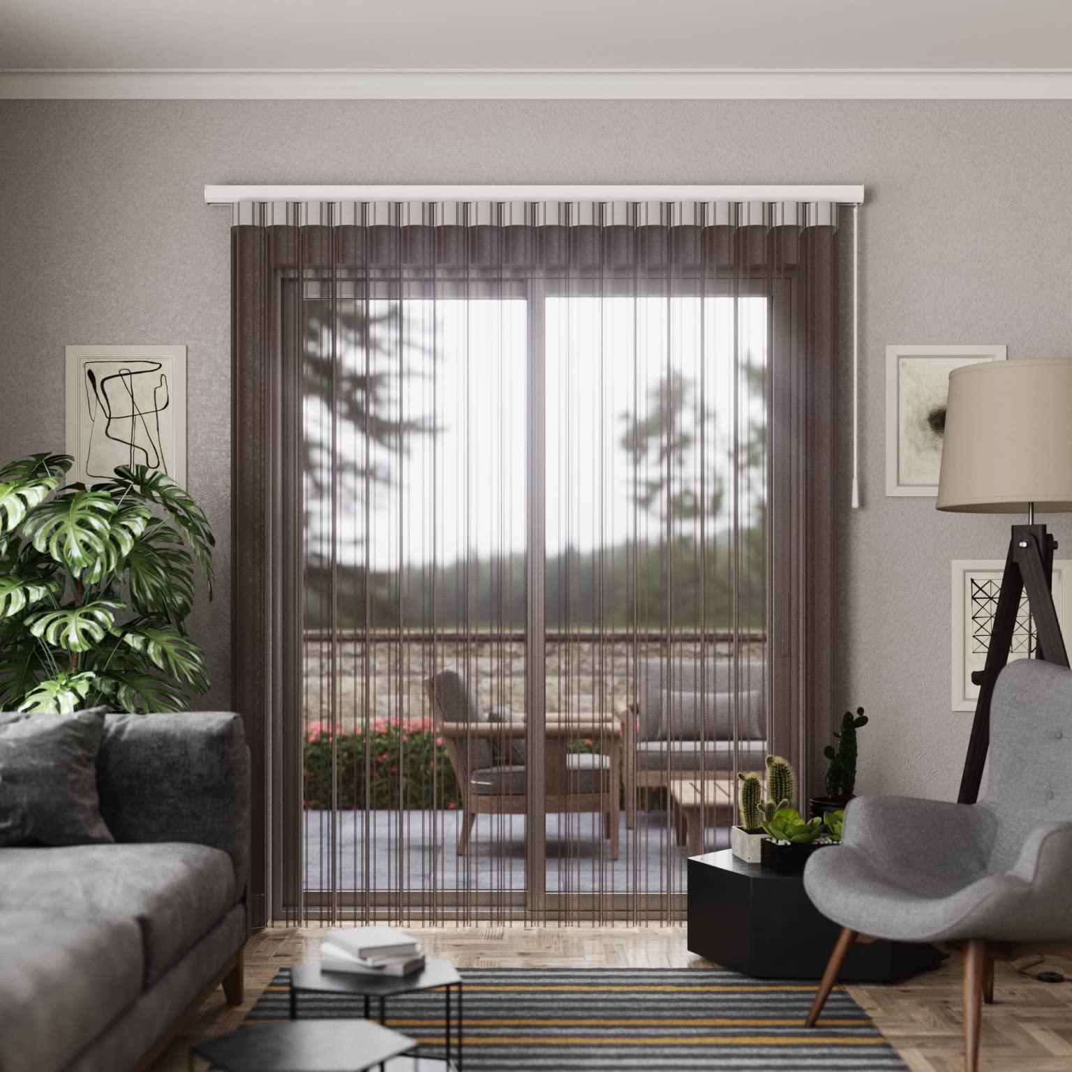84'' H Brown Color Vertical Fabric Blinds walkthrough Curtain with Built in Sheer Door Blinds Blinds & Shades Blackout Blinds Window Shade Vertical Blinds for Sliding Doors , Sliding Blinds, White
