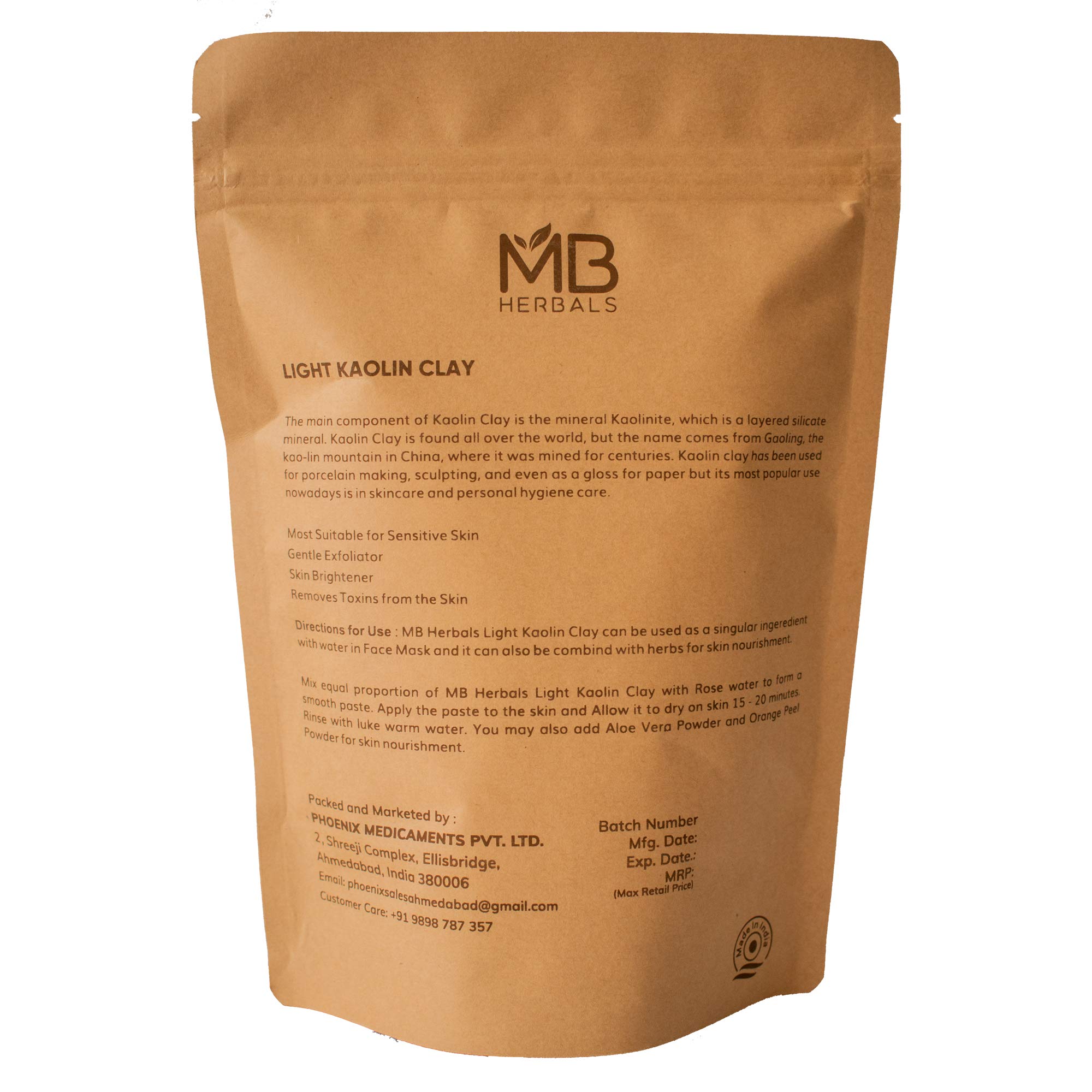 MB Herbals Light Kaolin Clay 250 Grams (8.81 oz) | Kaolin White Clay for Face Pack