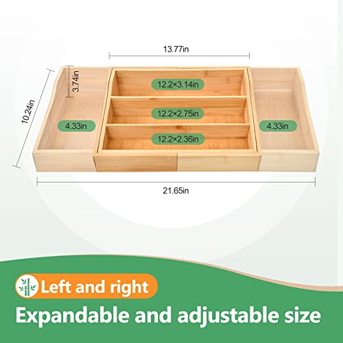 Expandbale Bamboo Countertop Organizer Bin,Counter And Pantry Organization For Kitchen, Bathroom And Dining Room,1 Pack,Natural Color