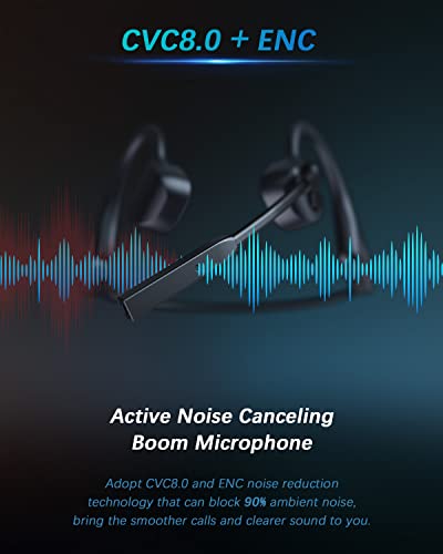 Bone Conduction Headphones with Mic,Bluetooth Headset with Noise-Canceling Boom Microphone, Wireless Headset Waterproof Open Ear Headphones for Trucker Drivers Online Meeting Office Home Business
