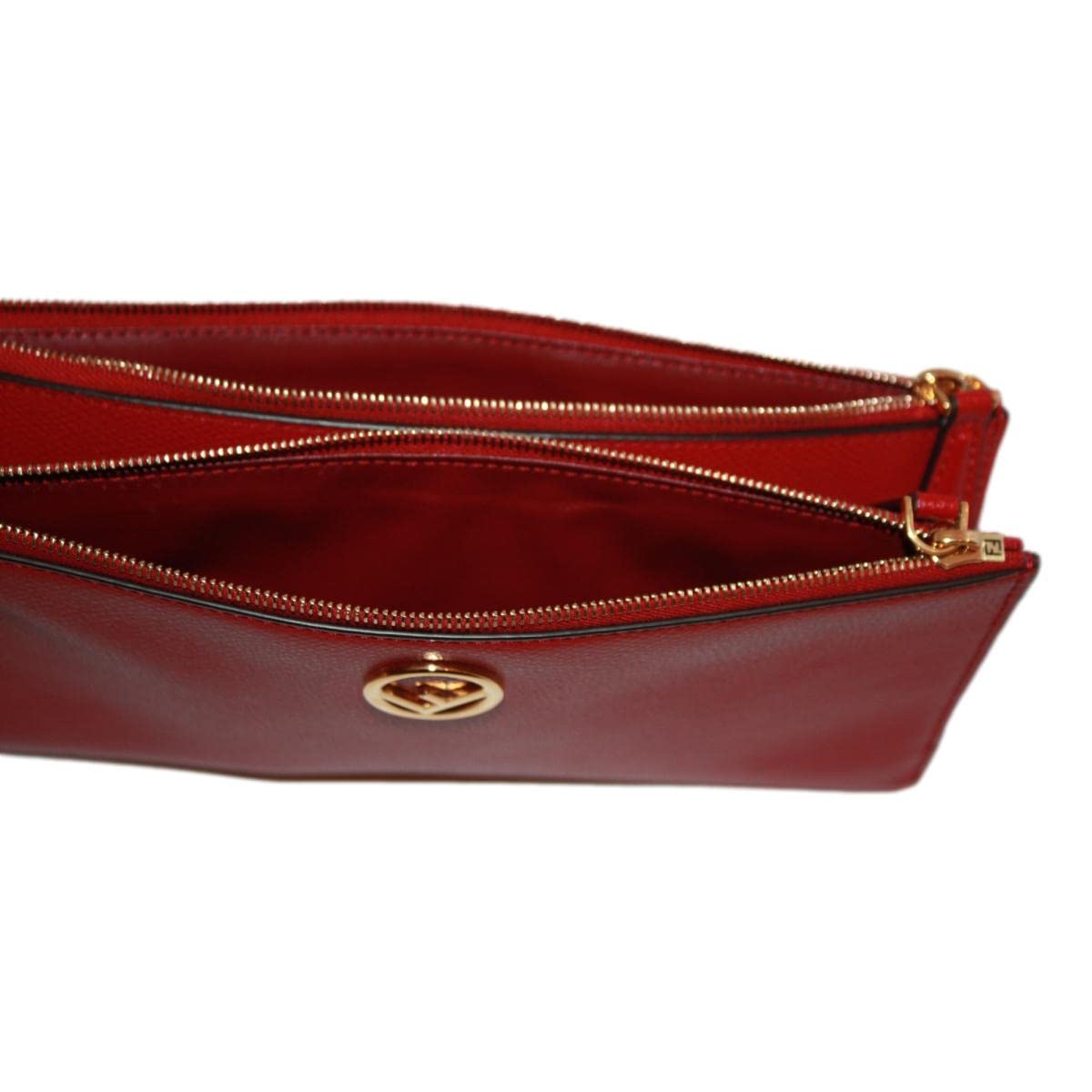 FENDI F is Red Calf Leather Double Zip Long Wallet 8M0405