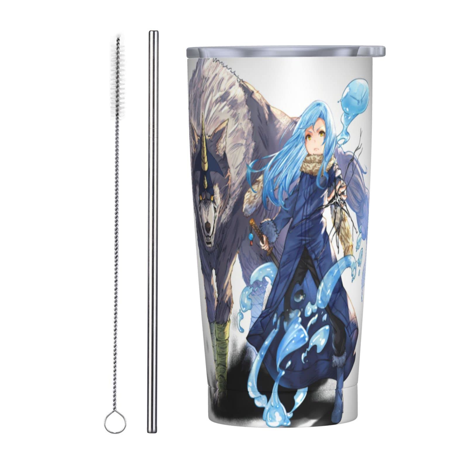 Anime That Time I Got Reincarnated as a Slime Stainless Steel Coffee Mug With Straw And Lid Brush Vacuum Insulated Coffee Tumbler Durable Travel Mugs Thermal Cup For Car Office 20 OZ