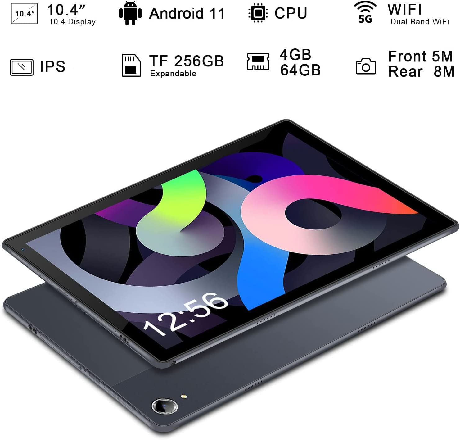 AOYODKG Tablet 10.4 inch Android 11 Tablet,4GB RAM 64GB ROM 256GB Expandable, 8-Core 6500mAh Battery, 1920 * 1200 HD LED Tablets,8MP+5MP Camera, Bluetooth,5G WiFi Tablet(Gray)