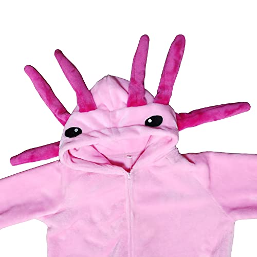 Cute Axolotl Unisex Child Axolotl Animal One-Piece Cosplay Plush Onesie Costume Large (No mask), Pink