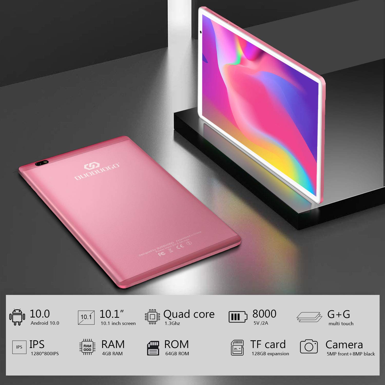 AOYODKG Tablet 10 inch,Android 10.0 Table,Tablet with Keyboard,4GB RAM 64GB ROM, Quad Core, GMS Certified, Tablet 10 inch IPS HD Display, 8MP Dual Camera, 8000mAh,4G WiFi, OTG, GPS, Bluetooth(Pink)