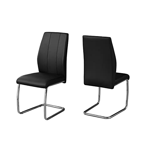 Monarch Specialties I 2 Piece Dining CHAIR-2PCS/ 39" Leather-Look/Chrome, 17.25"L x 20.25"D x 38.75"H, Black